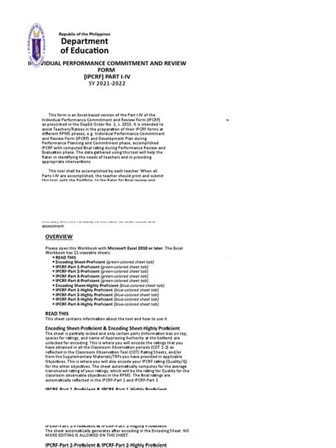 Deped Ipcrf Excel Tool Guide Pdf Learning Microsoft Excel