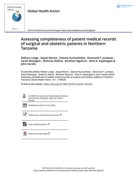Pdf Assessing Completeness Of Patient Medical Records Of Surgical And Obstetric Patients In