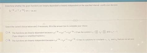 solved determine whether the given functions are linearly