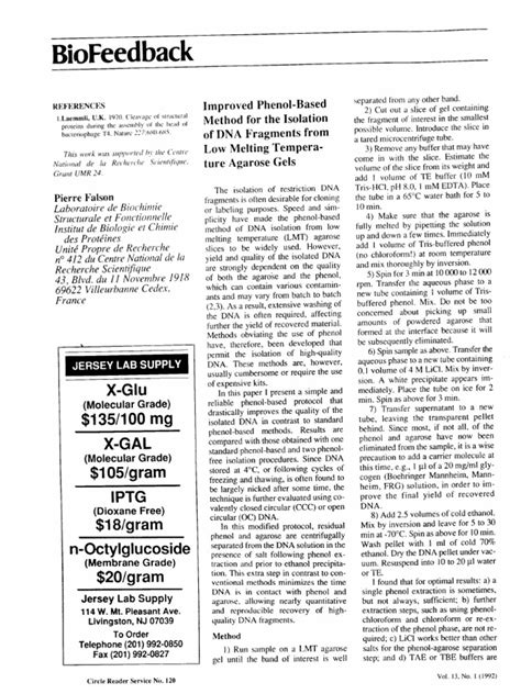 Phenol Based Methods For Isolating Dna From Agarose Gels Pdf