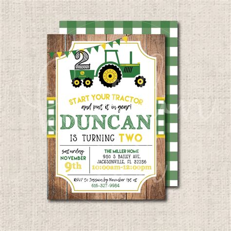Custom Tractor John Deere Birthday Invitation Printable Pdf Etsy