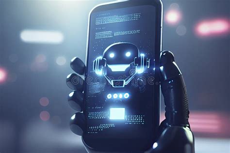 Artificial Intelligence Ai Chat Bot Idea Hands Holding A Phone Against A Blurred Abstract