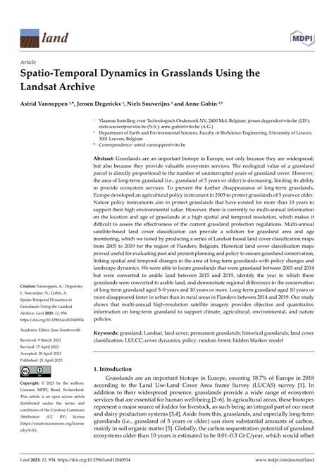 PDF Spatio Temporal Dynamics In Grasslands Using The Landsat Archive
