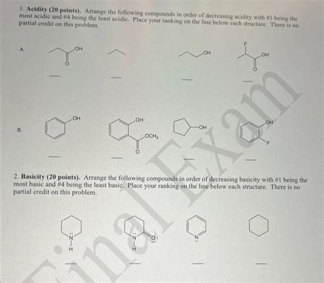 1 acidity 20 points arrange the following