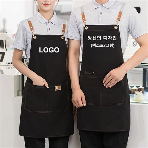 남녀공용 오리지널 로고 앞치마 카페 웨이터 케이터링 요리사 앞치마 맞춤형 방수 캔버스 네일 살롱 작업 맨들 Oem