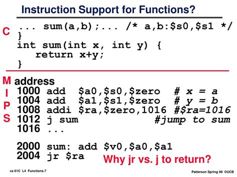 Ppt Cs61c Functions Procedures In Cassembly Language Lecture 4