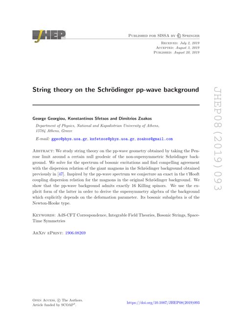 Pdf String Theory On The Schrödinger Pp Wave Background