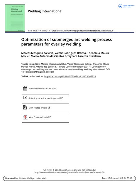 Pdf Optimization Of Submerged Arc Welding Process Parameters For Overlay Welding