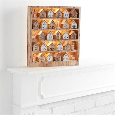 Laser Cut Wood Snowy Houses Led Light Up Advent Calendar World Market