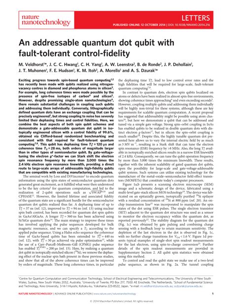 Pdf An Addressable Quantum Dot Qubit With Fault Tolerant Control Fidelity