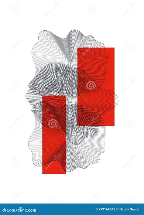 Aesthetic Minimalist Print With Wavy Lines In Modern Style Beige Background With Red Rectangles