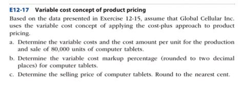 Variable Cost Concept Of Product Pricing Based On Chegg