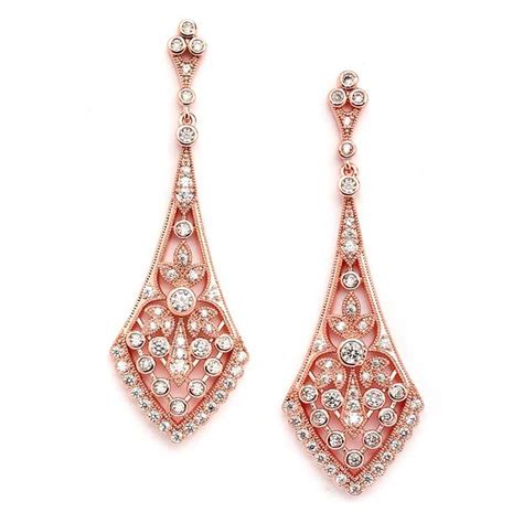 Dramatic Vintage Inspired Rose Gold Cz Wedding Earrings
