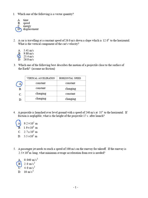 Kinematics Answers Pdf Velocity Projectiles