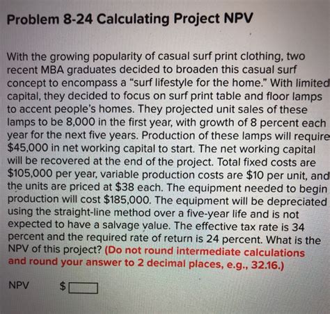 solved problem 8 24 calculating project npv with the growing