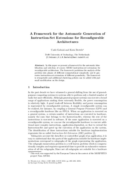 Pdf A Framework For The Automatic Generation Of Instruction Set Extensions For Reconfigurable