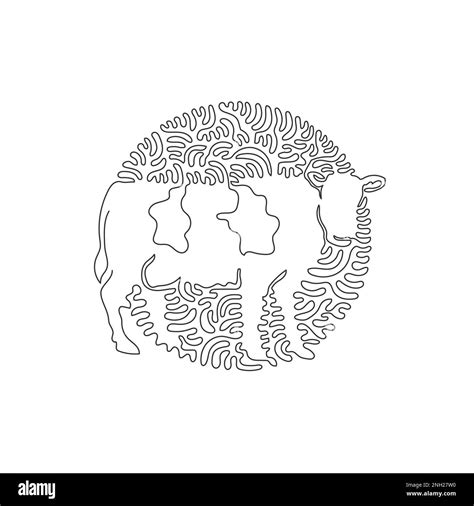 Single Curly One Line Drawing Of Adorable Cow Abstract Art Continuous