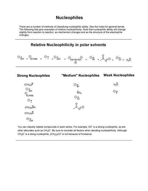 Nucleophiles Lecture Notes And Tips Relative Nucleophilicity In Polar Solvents Nucleophiles