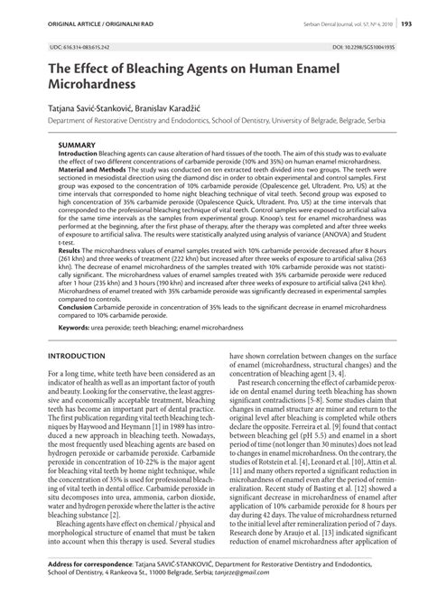 Pdf The Effect Of Bleaching Agents On Human Enamel Microhardness