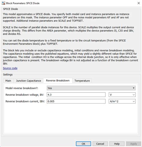 parameterize an exponential diode from spice netlist