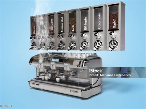 그림자와 파란색 배경에 전문 커피 머신과 3d 렌더링 금속 커피 탱크 강철에 대한 스톡 사진 및 기타 이미지 강철 공기조화 금속 Istock