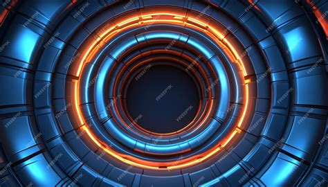 Abstract Metallic Circular Structure With Glowing Orange Lines