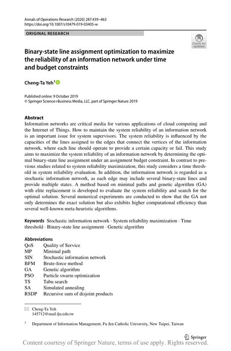 Binary State Line Assignment Optimization To Maximize The Reliability
