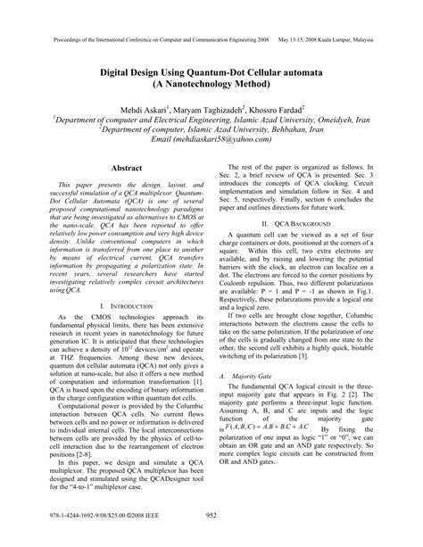 Pdf Digital Design Using Quantum Dot Cellular Automata A Nanotechnology Method