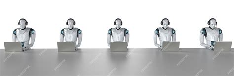 Premium Photo | Chat bot concept with 3d rendering humanoid robot with headset work on computer ...