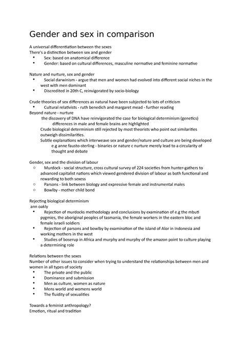 Gender And Sex In Comparison Subtle Explanations Which Interweave Sex And Gender Nature And