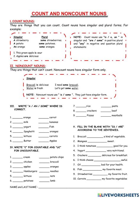 Count And Noncount Nouns Online Worksheet For Basic Nouns Worksheet Nouns Worksheets