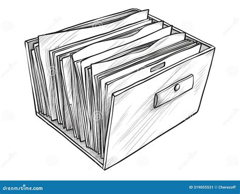 Hand Drawn File Box With Documents Stock Image Image Of Neat Files