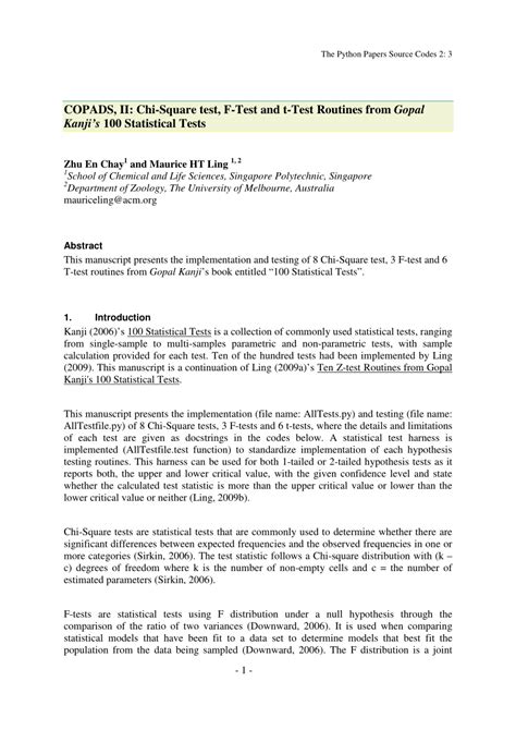 Pdf Copads Ii Chi Square Test F Test And T Test Routines From