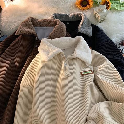 11할인 타이드 뽀글이 양털 카라 코듀로이 골덴 오버핏 후리스 맨투맨 3color 겨울 기모안감 에이블리