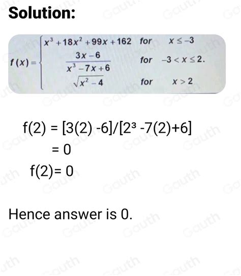 solved determine the value of f 2 for the function f x beginarrayl x