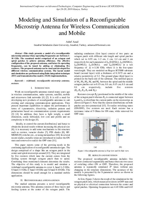 Pdf Modeling And Simulation Of A Reconfigurable Microstrip Antenna