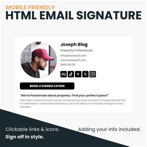 Html Email Signature Template Email Template Editable Signature Template Email Design Clickable