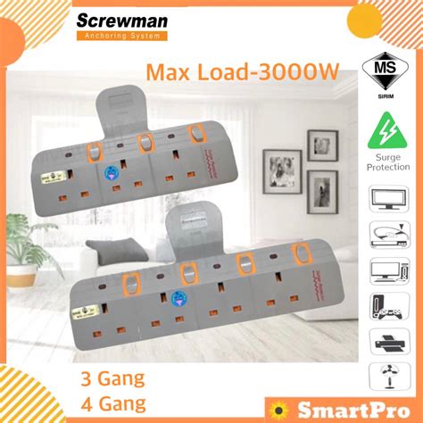 Sirim Multi T Adaptor Extension 3 Way 4 Way Wall Socket Extension Adaport 3000w With Neon