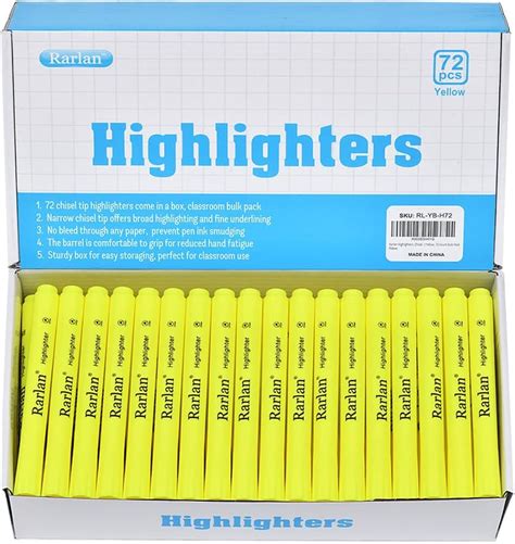 Rarlan Highlighters Chisel Tip Fluorescent Yellow 72 Count Bulk Pack… Office