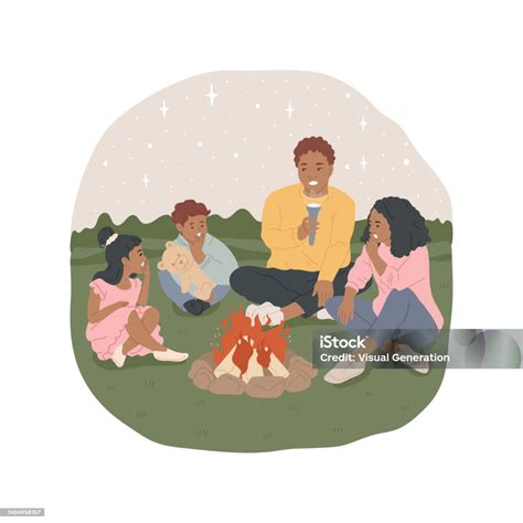 Cerita Api Unggun Yang Menakutkan Mengisolasi Ilustrasi Vektor Kartun Ilustrasi Stok Unduh