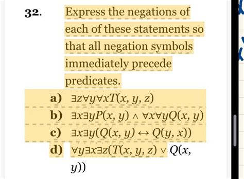 Solved 32 Express The Negations Of Each Of These Statements