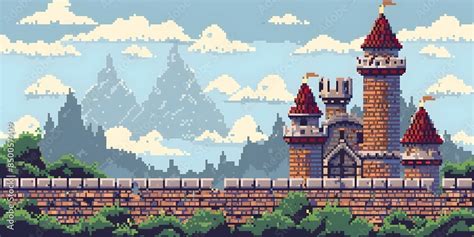 8 Bit Castle Towers Embracing Retro Video Game Style And Vintage