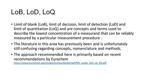 LOB LOD LOQ For Method Validation In Laboratory PDF