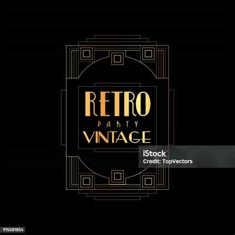 레트로 빈티지 파티 벡터 일러스트 레이 션 초대장 인사말 카드 현수막 포스터 전단지 또는 배너에 대 한 금색과 검은색 우아한