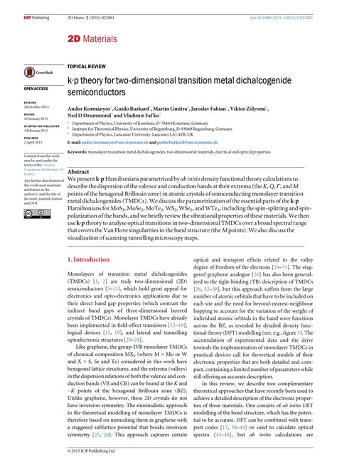 Pdf K· P Theory For Two Dimensional Transition Metal Dichalcogenide