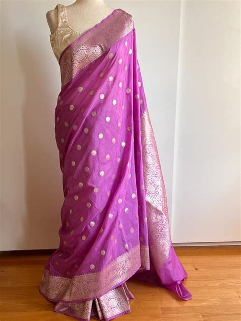 Lavender Raw Silk Banarasi Saree Bollywood Partywear Etsy