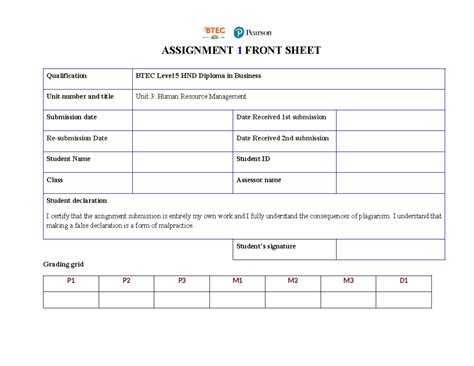 Assignment 1 Frontsheet Individual Assignment 1 Front Sheet Qualification Btec Level 5 Hnd