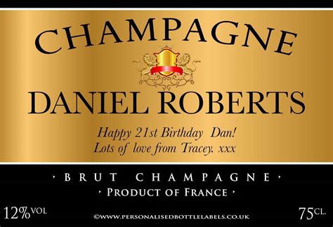 Personalised Birthday Champagne Label Black Personalised Bottle Labels
