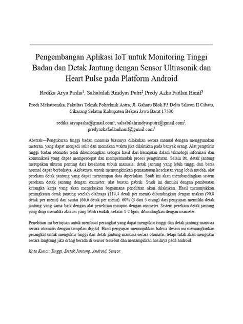 Pengembangan Aplikasi Iot Untuk Monitoring Tinggi Badan Dan Detak