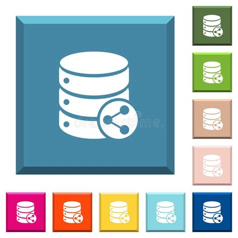 database table relations white icons on edged square buttons stock